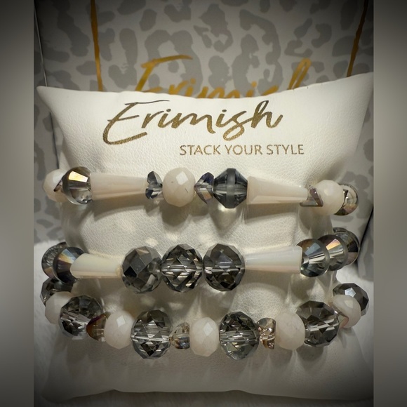 Erimish | Jewelry | New Erimish Bracelets 3 Pc Stack Creamy White Clear ...